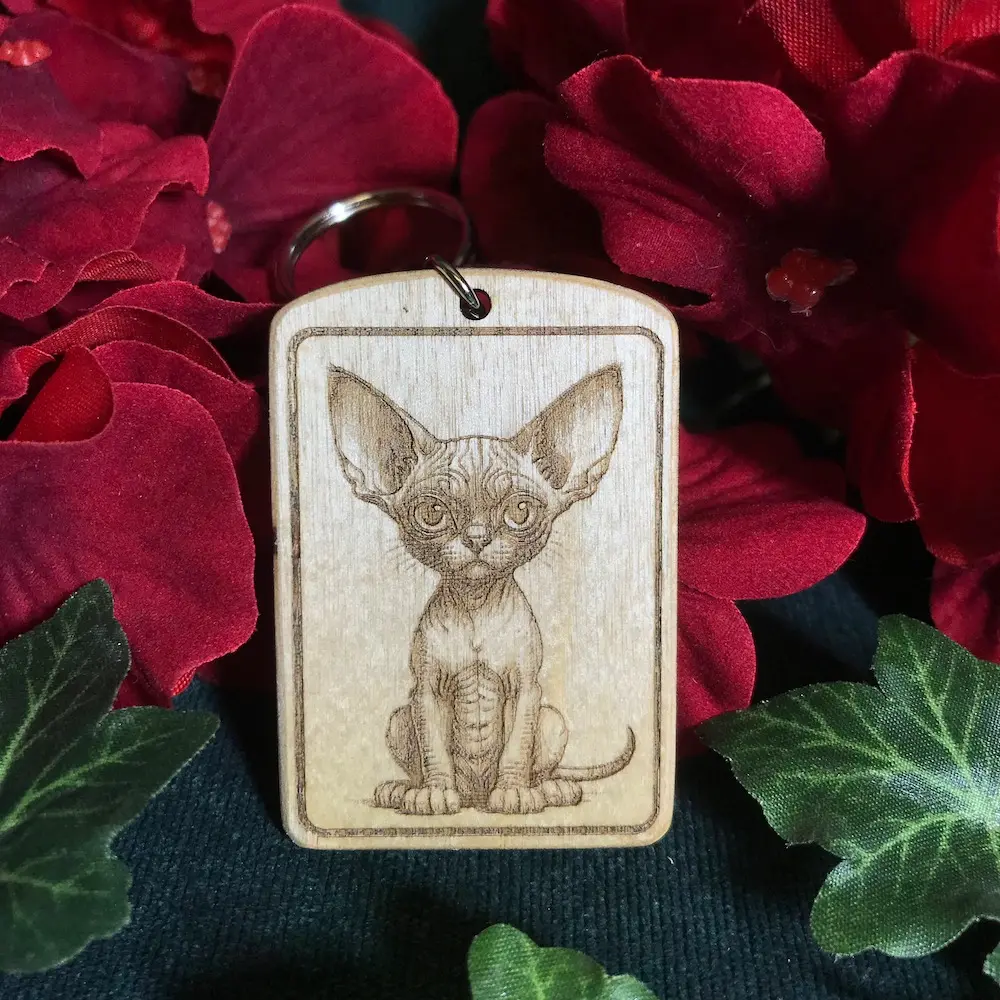 Sphinx Cat Keyring - furless cat Mum, Dad gift